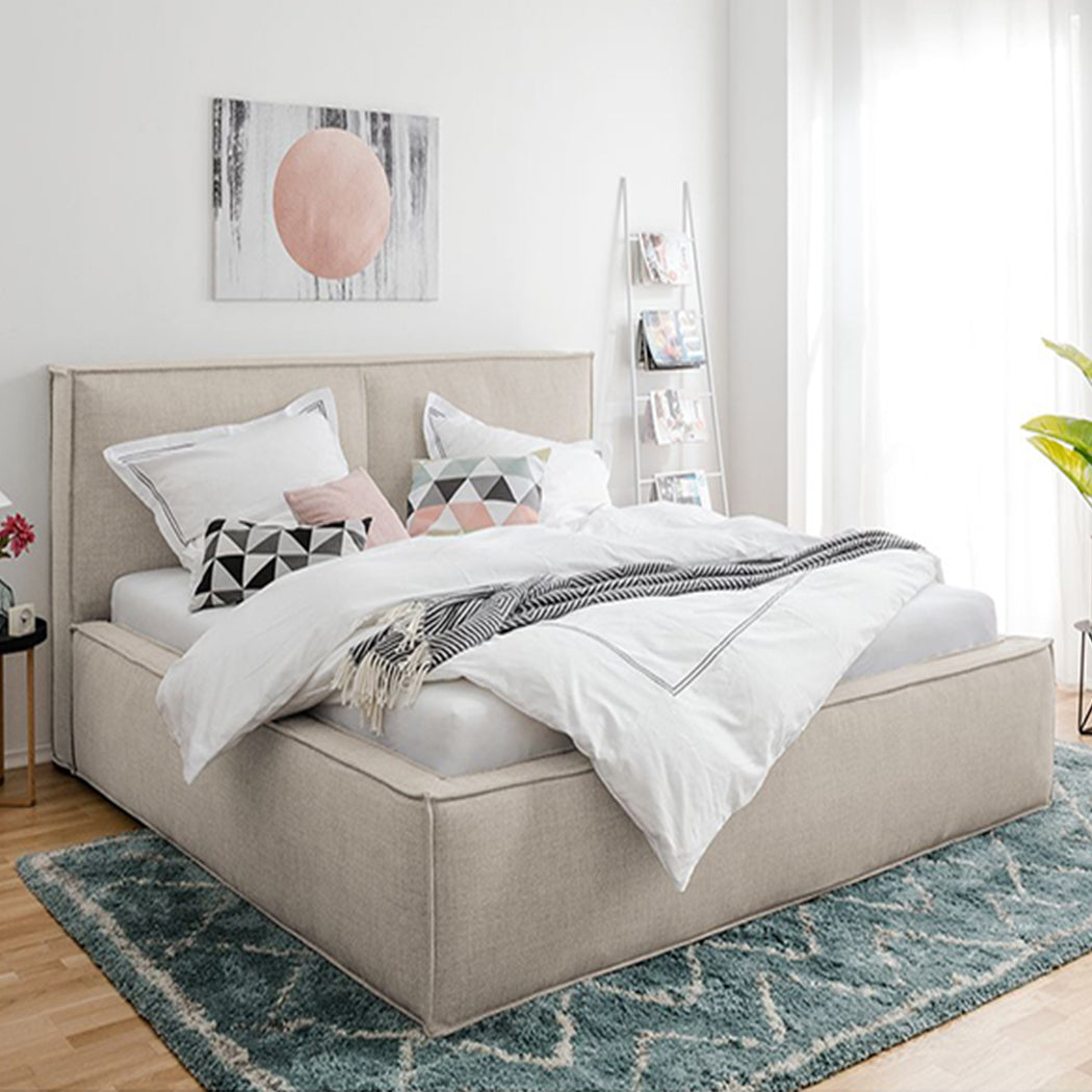 Heera Moti | Samson Bed with Hydraulic Storage | Queen | Cream Fabric ...